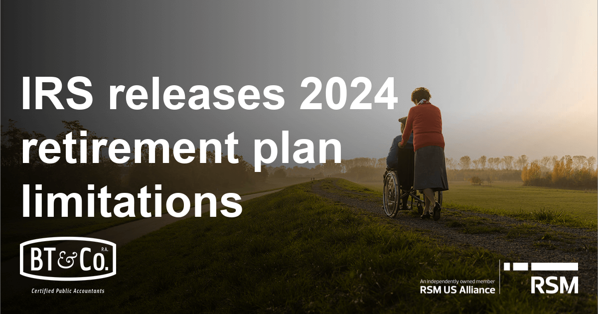 Irs Releases 2024 Retirement Plan Limitations Btandco P A